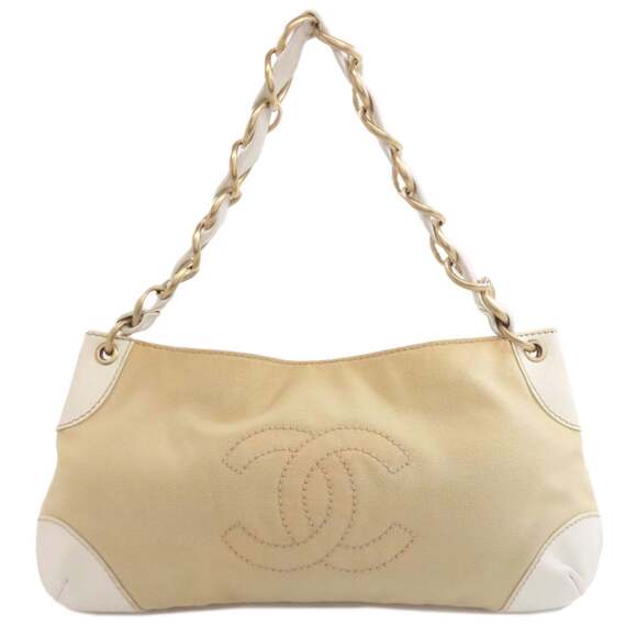 CHANEL | Bags | Chanel Cream Canvas Logo Bag | Poshmark